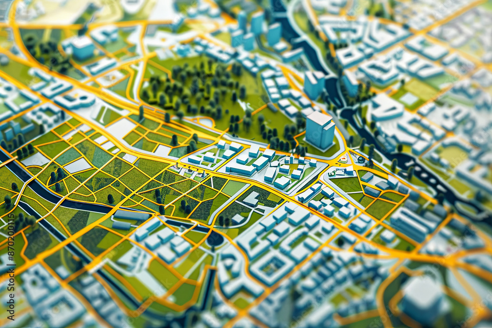 Detailed city blueprint showing urban planning and zoning, including ...