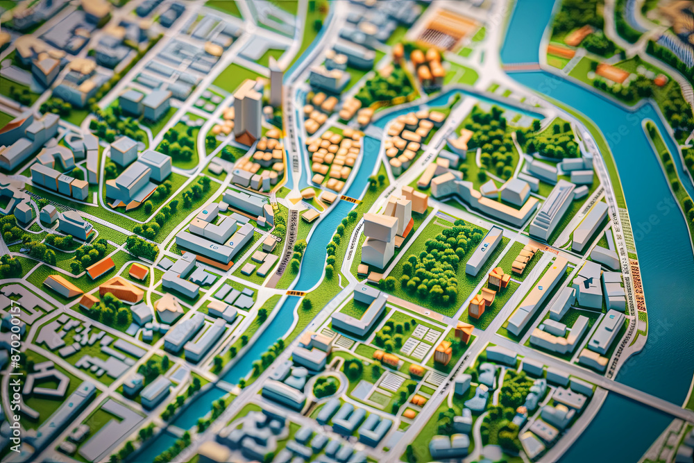 Detailed city blueprint showing urban planning and zoning, including ...