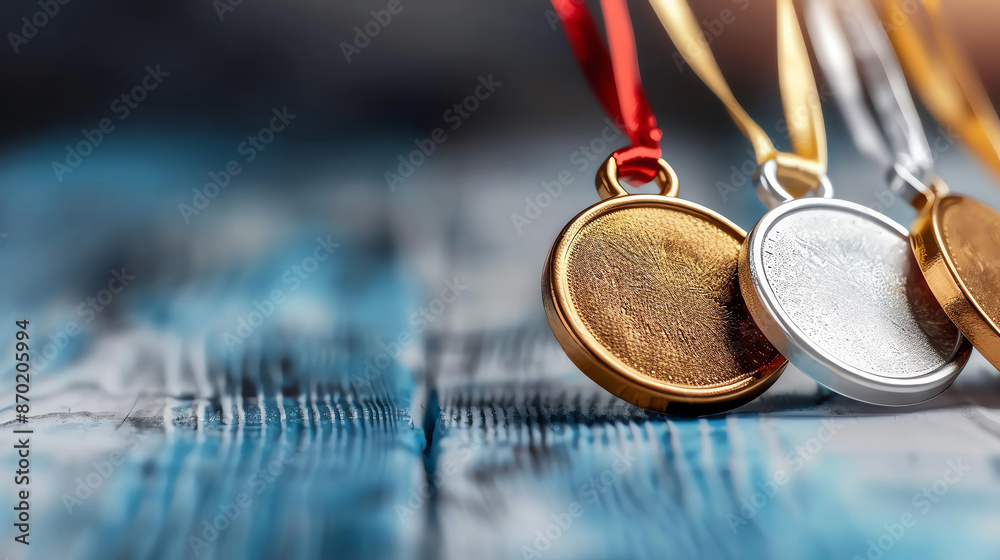 Gold, silver and bronze sport medals red background Stock Photo | Adobe ...