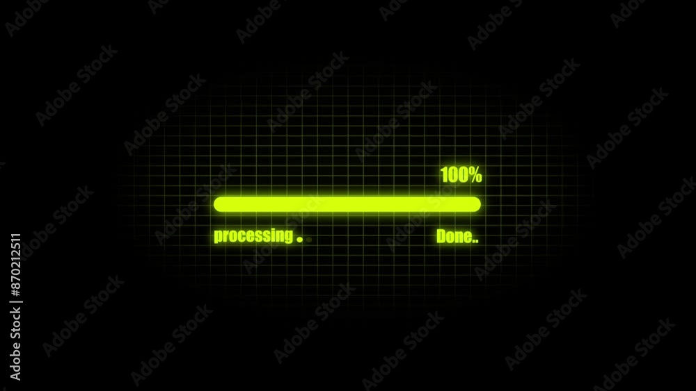 Loading progress bar animation with grid line on black background ...