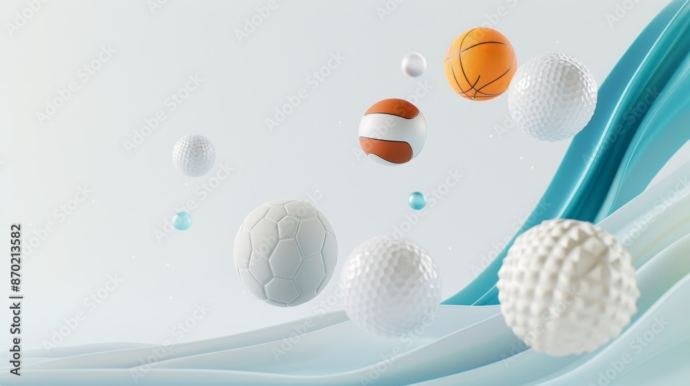 3D-rendered futuristic scene with wave-like designs of colorful sports ...