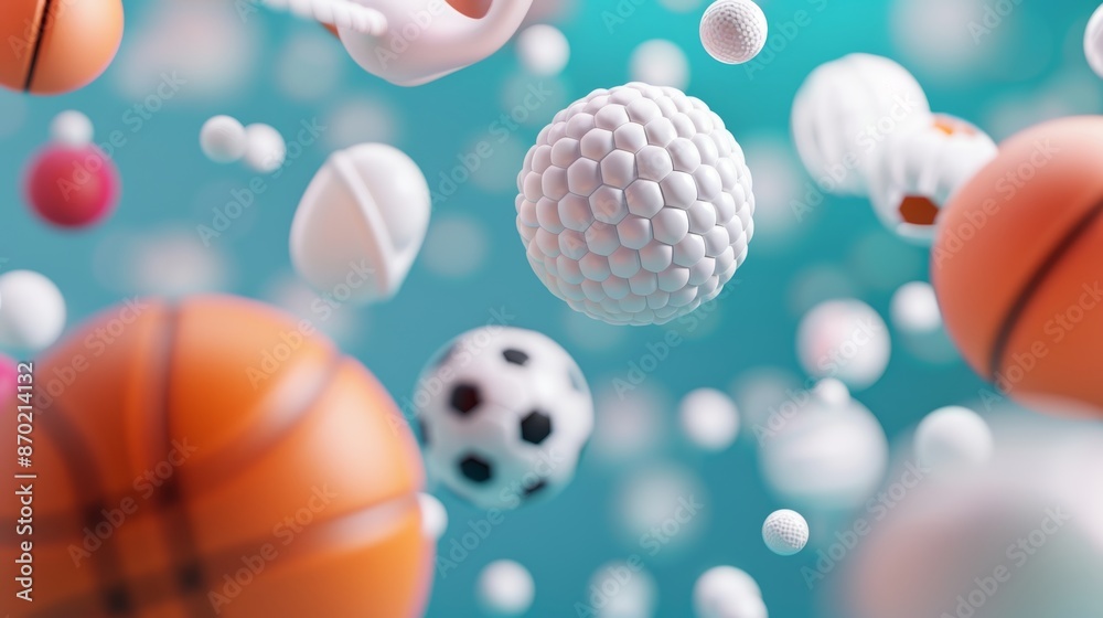 Dynamic wave-like formations of sports balls in a futuristic 3D world ...
