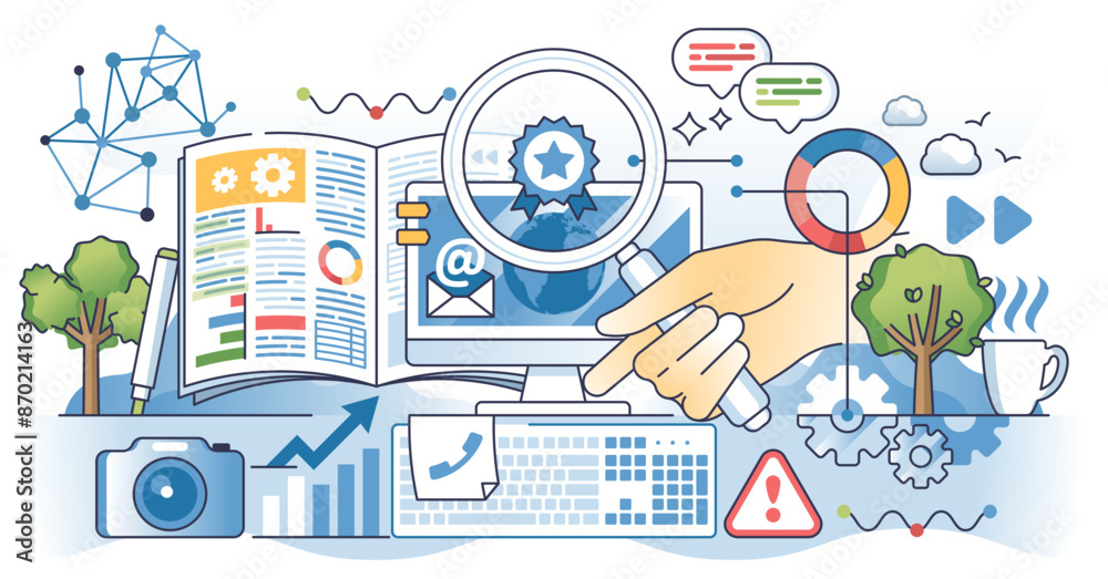Data journalism with information analyze and research outline hands ...