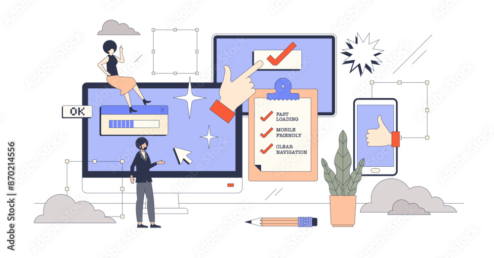 User experience or UX best website practices tiny person neubrutalism ...