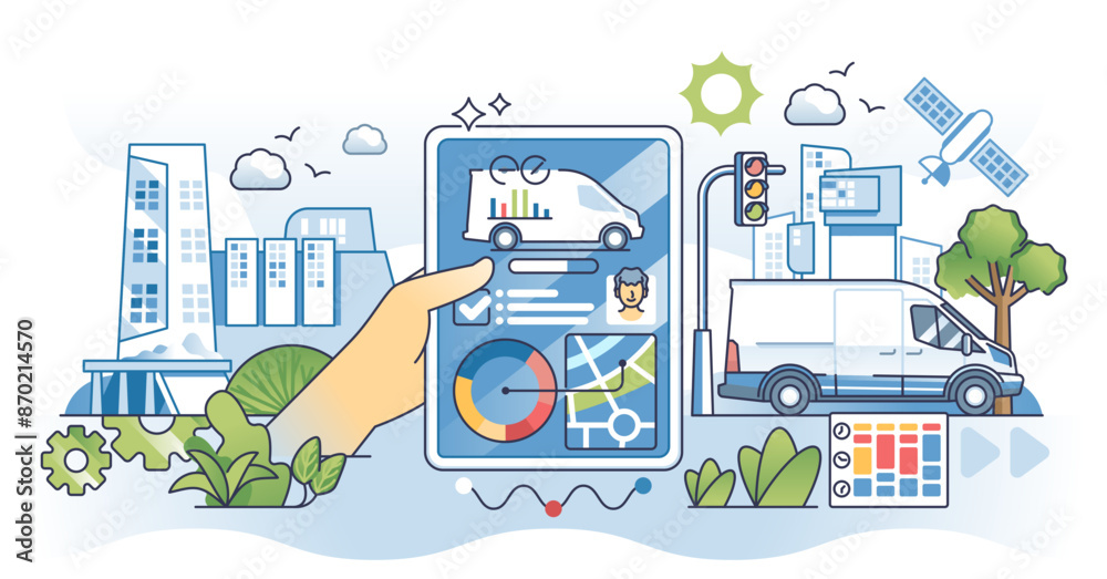 Vehicle telematics as smart communication system outline hands concept ...