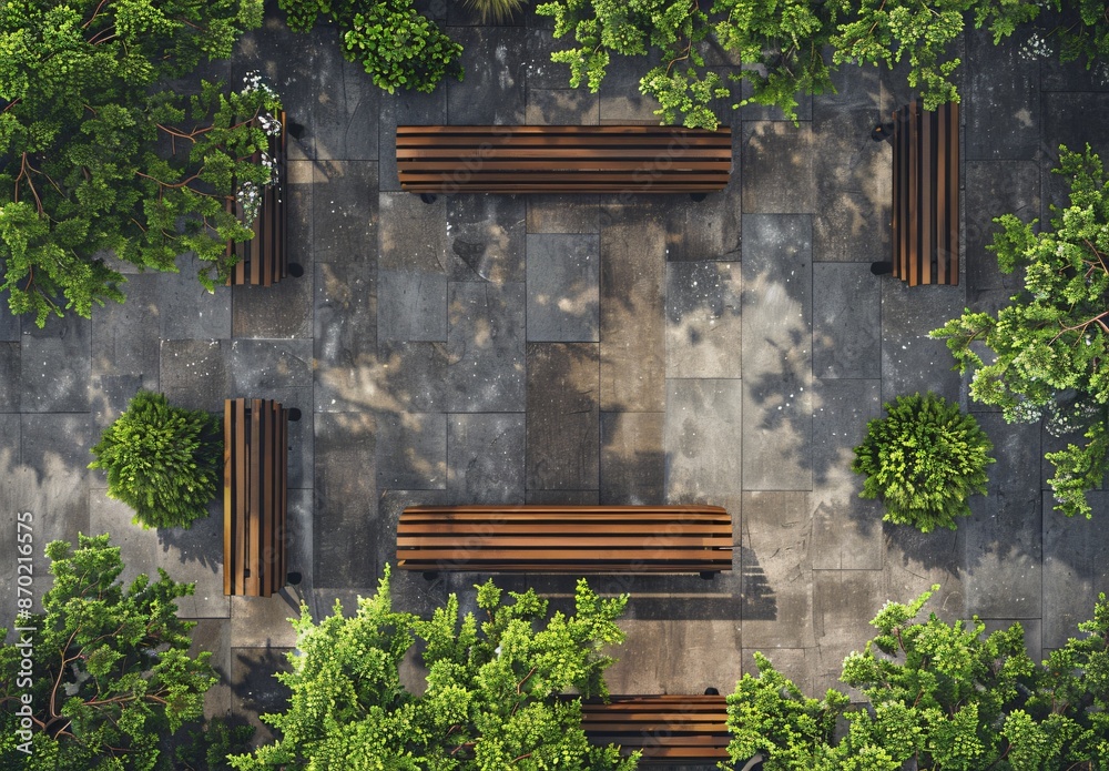 ooden landscaping Collection vector plan view symbols Set benches top ...