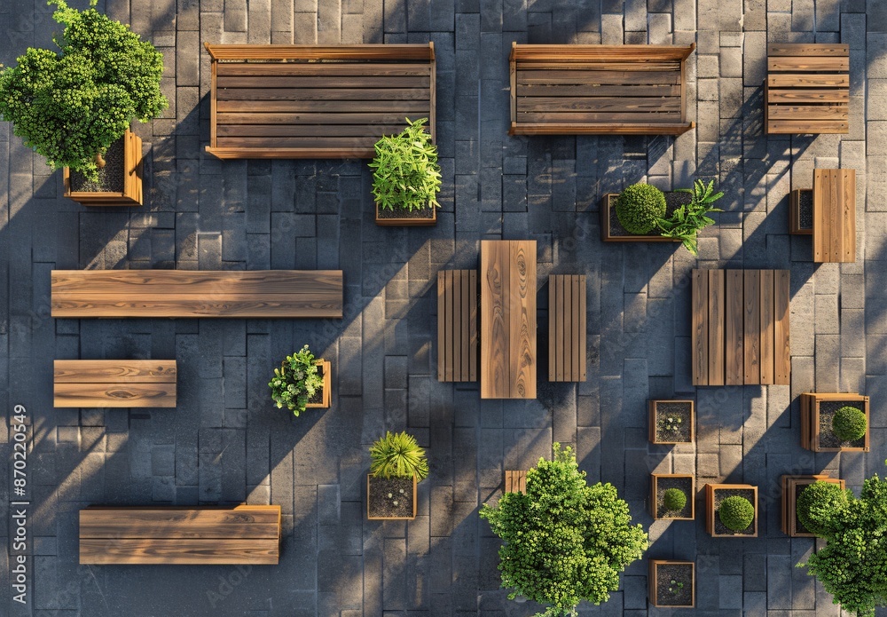 ooden landscaping Collection vector plan view symbols Set benches top ...