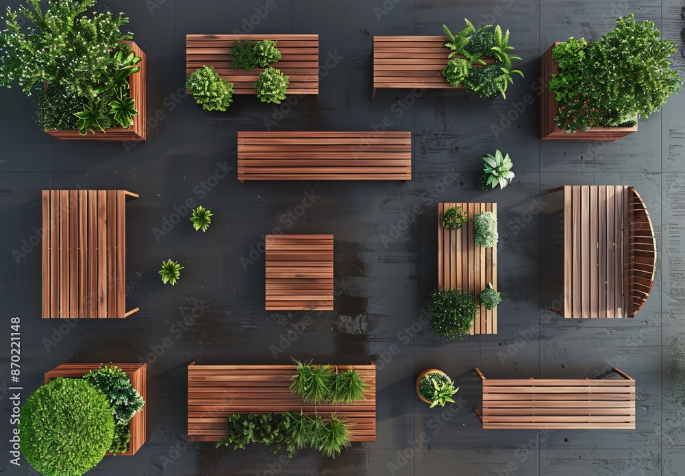 wooden landscaping Collection vector plan view symbols Set benches top ...