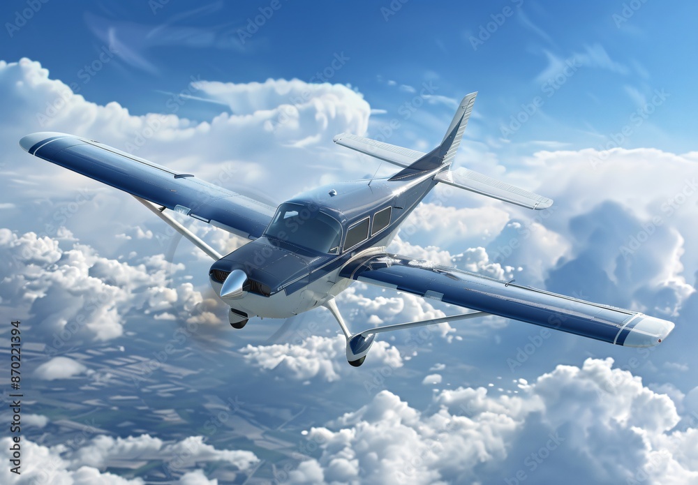 private small engine clouds single flight airplane cloud wheel travel ...