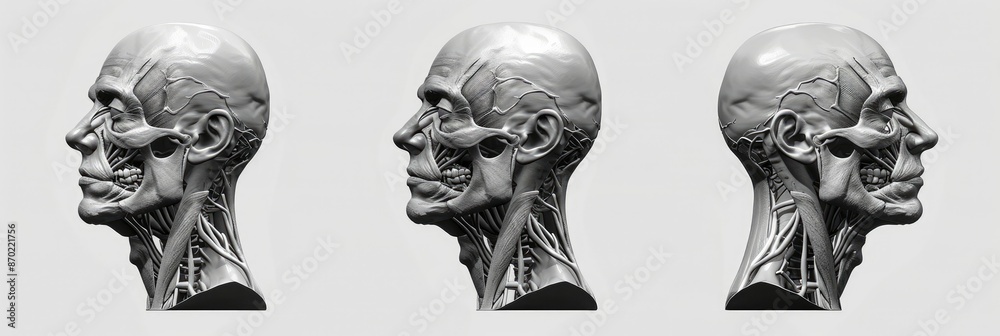 3d model of the head and neck, multiple angles, anatomy study ...