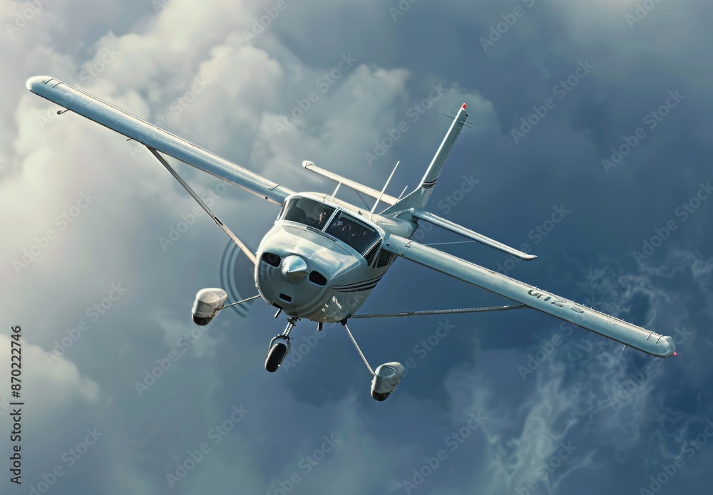 private small engine clouds single flight airplane cloud wheel travel ...