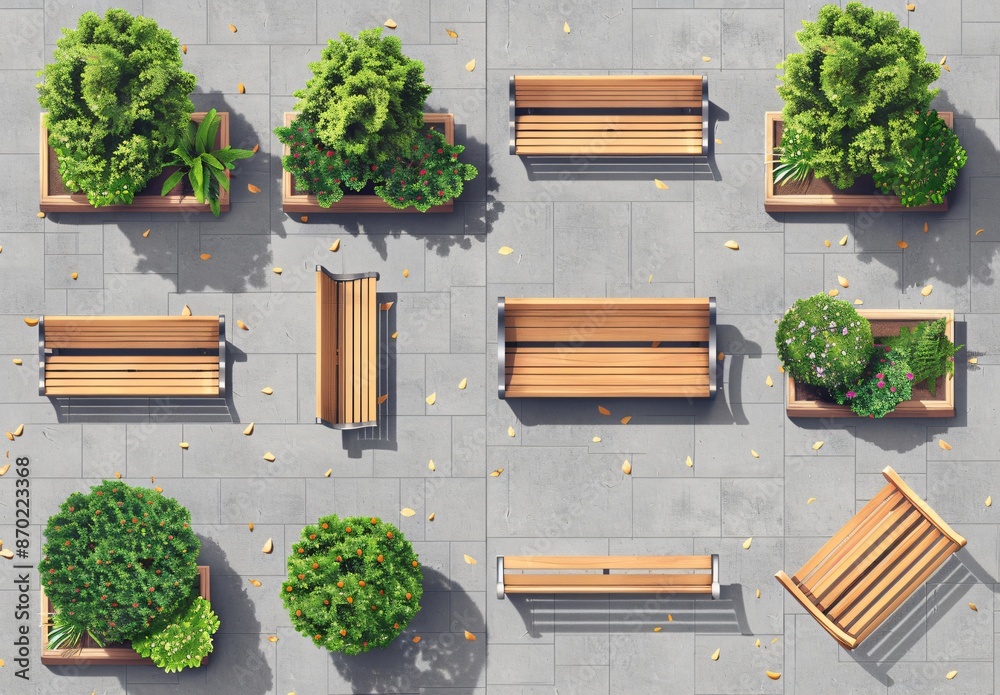 wooden landscaping Collection vector plan view symbols Set benches top ...