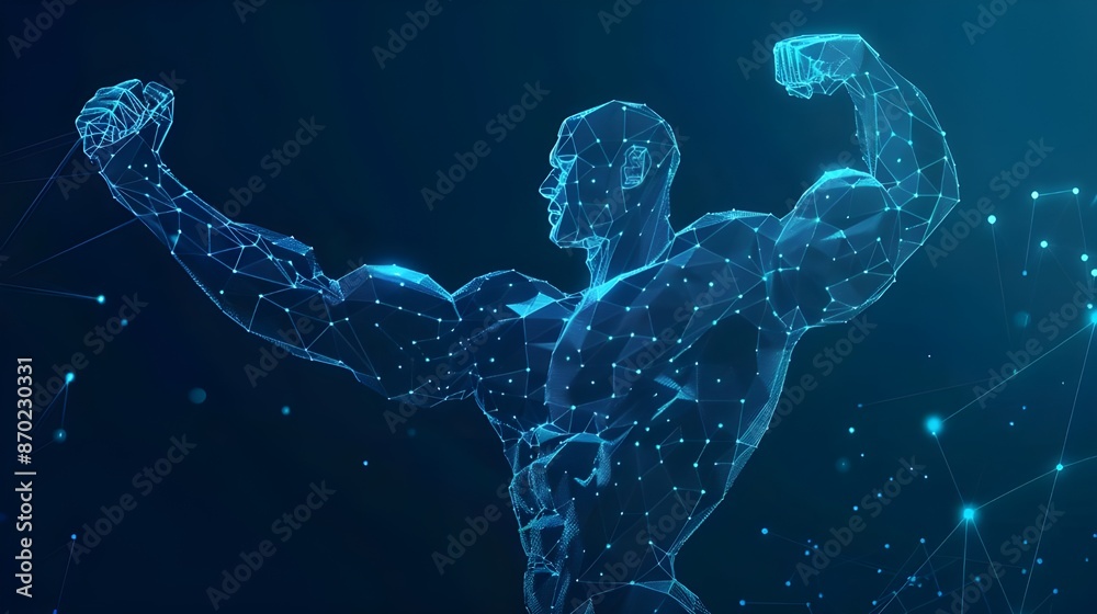 Low-poly wireframe banner template powered by human labor. Mesh art ...