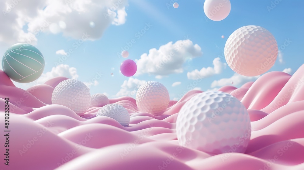 Futuristic landscape with wave-like structures of multi-colored sports ...