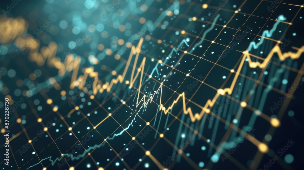 Blockchain ledger with a declining graph, digital tone, monochromatic ...
