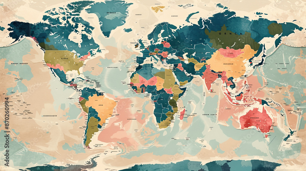 Colorful world map with easy-to-read details for educational use, world ...