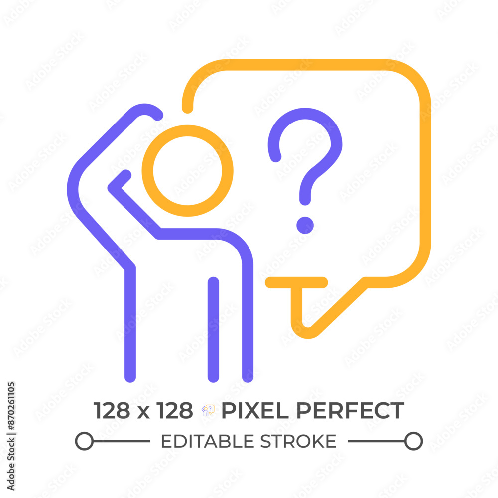 Bewildered person two color line icon. Person scratching head bicolor ...