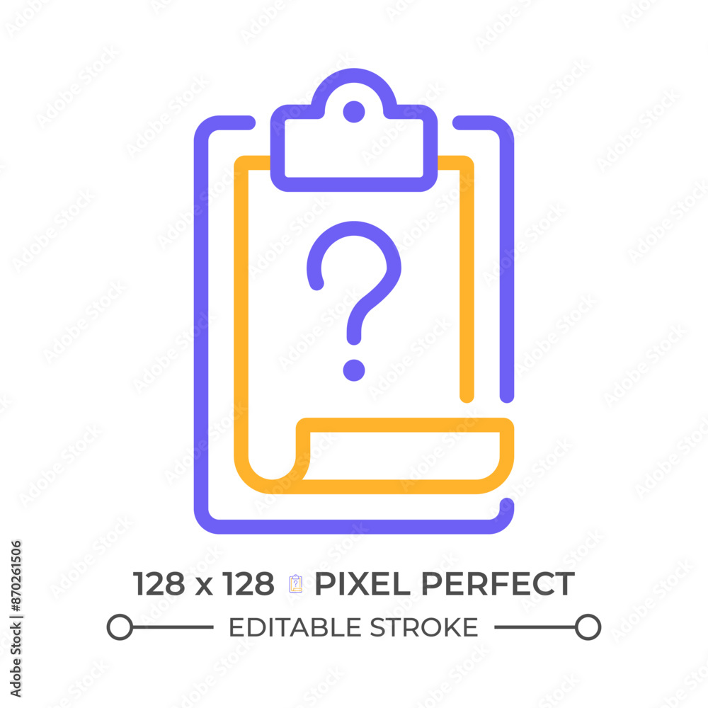 Task question two color line icon. Clipboard and question mark bicolor ...