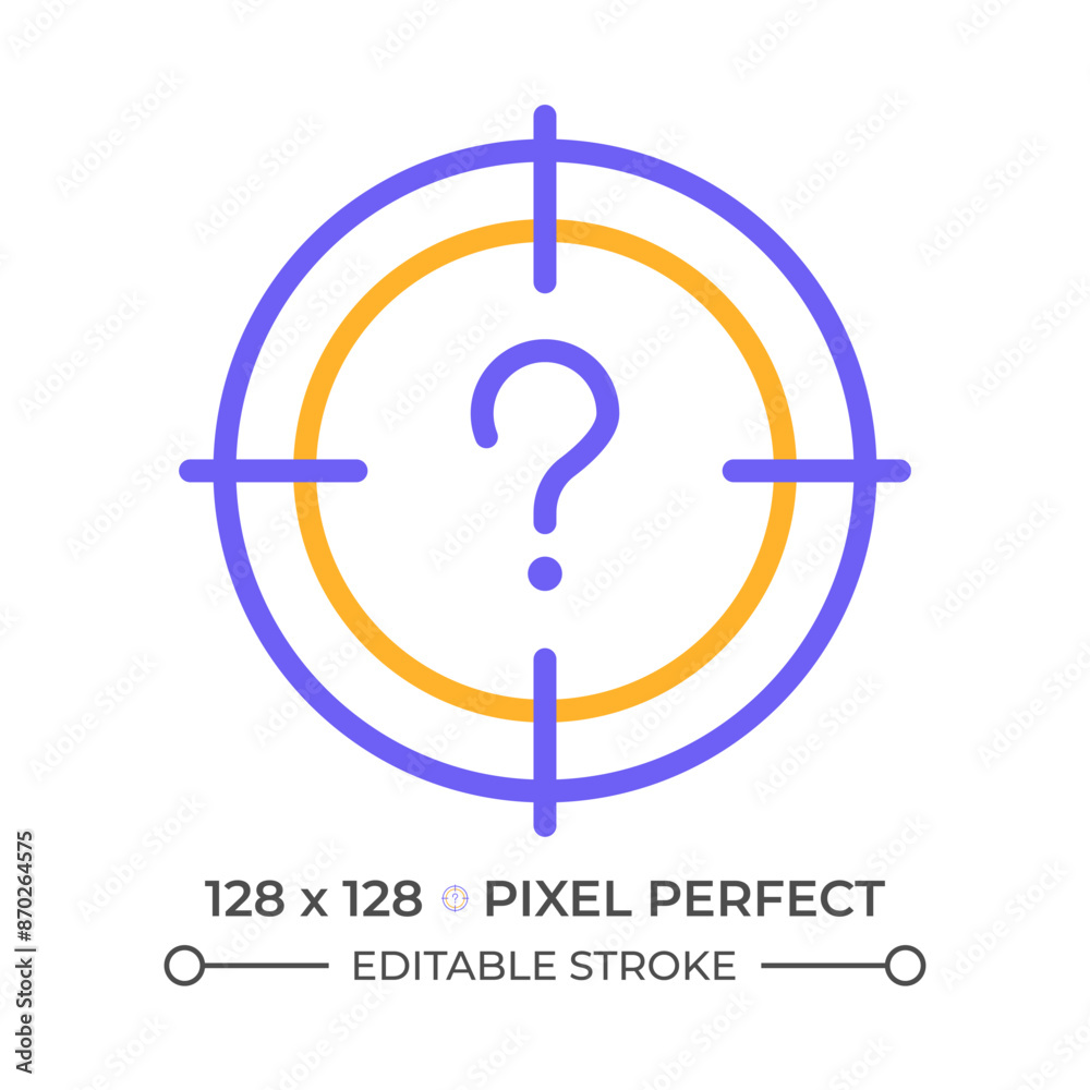 Main question two color line icon. Crosshair target and question mark ...
