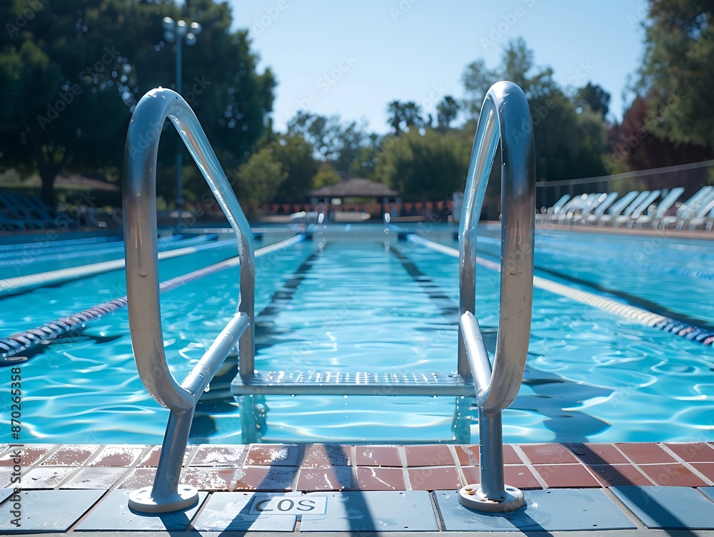A photo of a public pool with clear signage promoting water safety ...