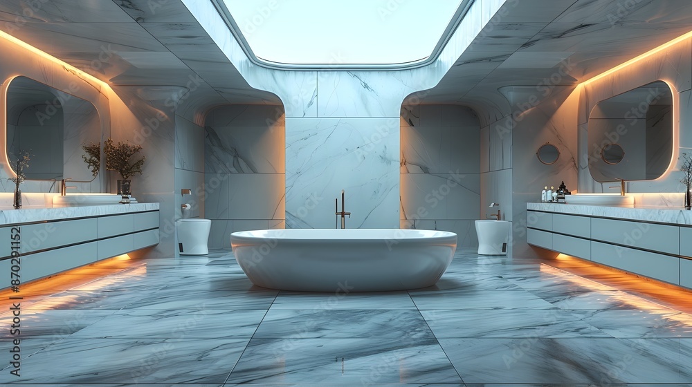 Luxurious ensuite bathroom with a freestanding tub marble countertops ...