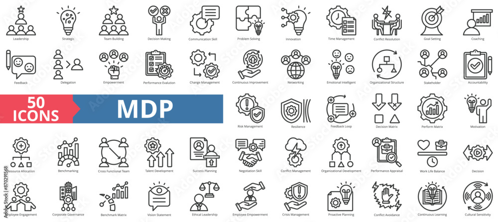 Management development program of mdp concept icon collection set ...