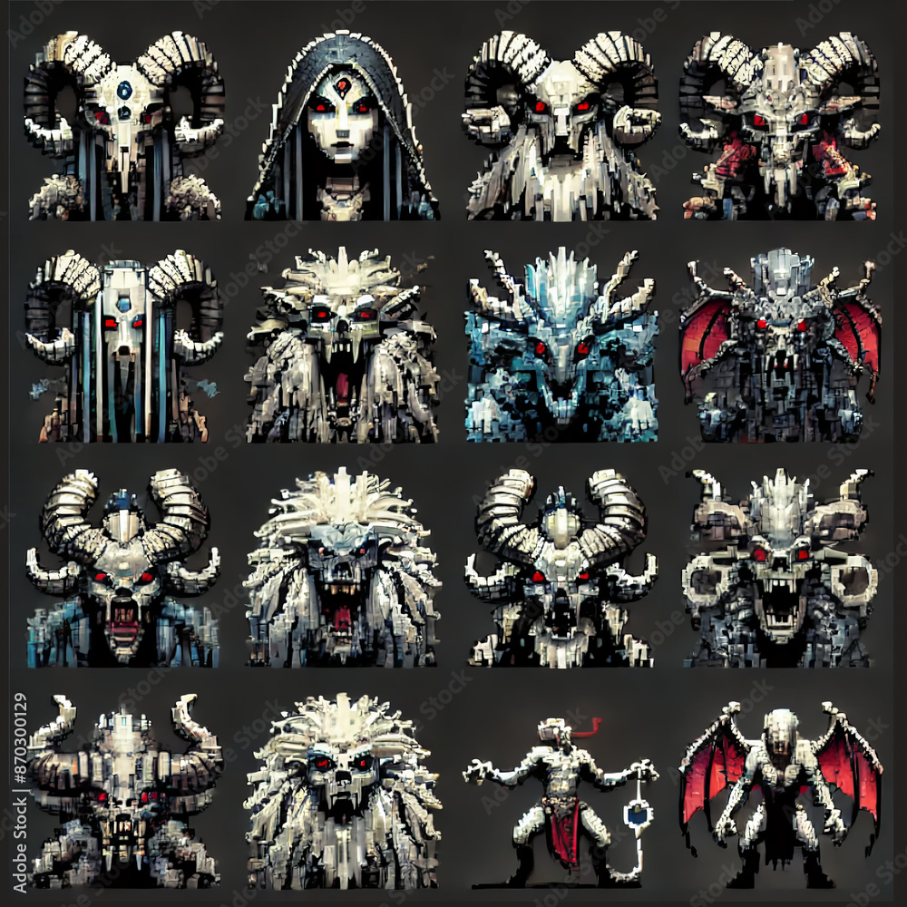 Detailed pixel art sprite sheet of RPG icons with Zengal theme Stock ...