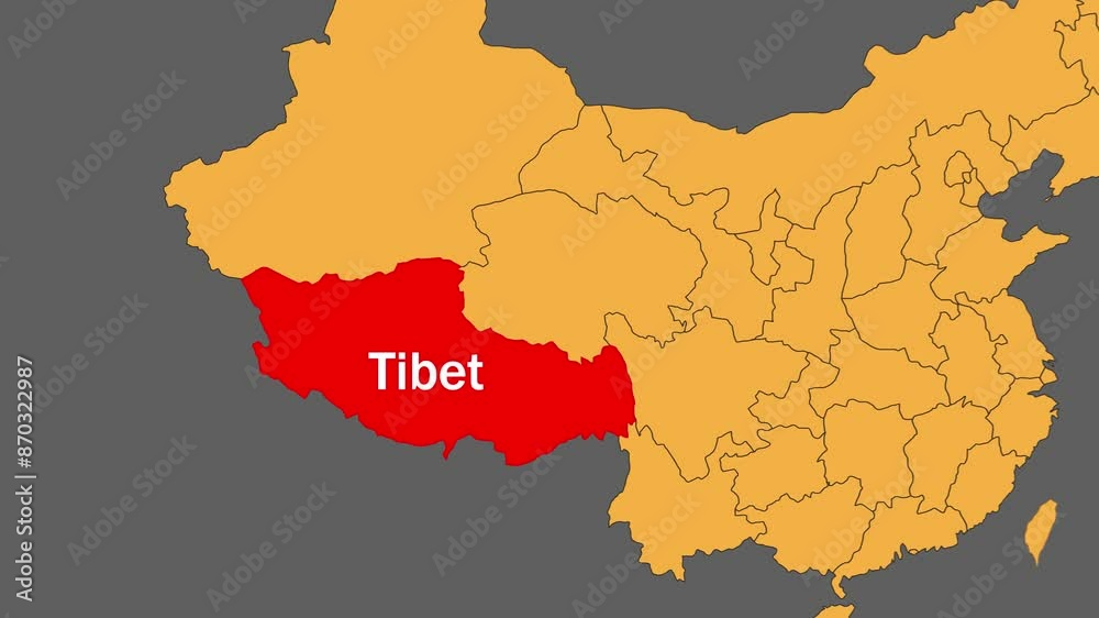 Tibet map animated video. Tibet location is highlighted on the China ...