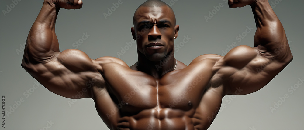 Strong black athlete, muscular man, African American bodybuilder ...