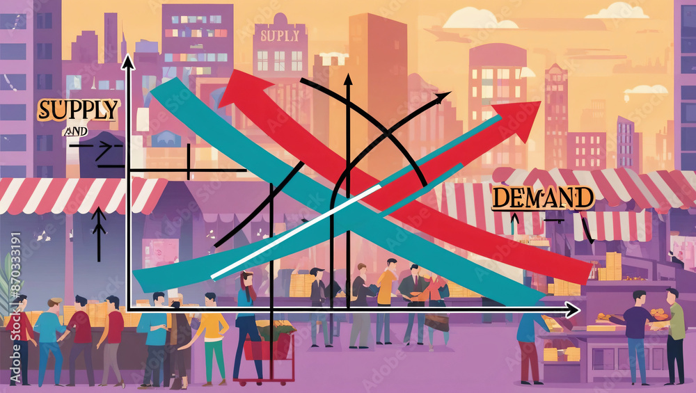 illustration depicting the concept of supply and demand in a market ...