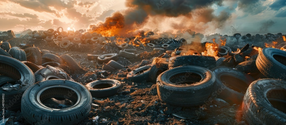 Landfill with old tires and tyres for recycling. Reuse of the waste ...