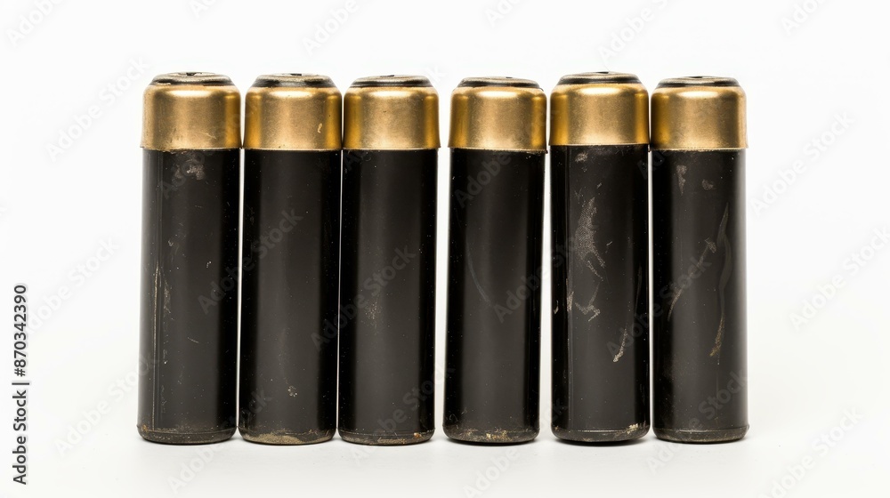 Four AA batteries isolated on white background for electronics and ...