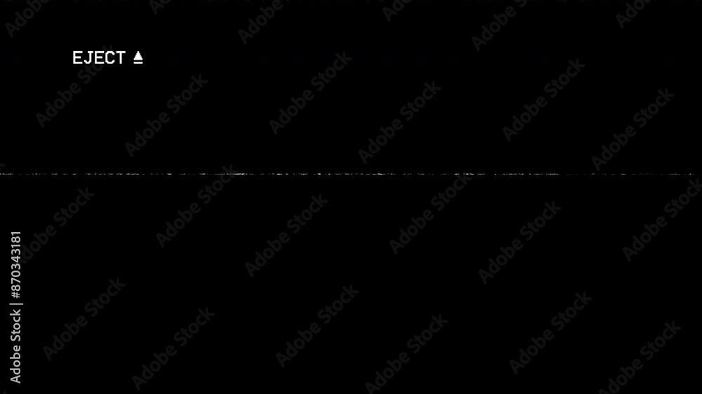 VHS eject text and icon blinking, old school VHS eject overlay with noise line, VCR eject ...