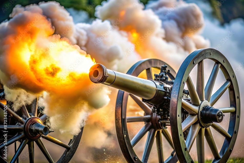 canon fire on smoke background. Land warfare weapon Stock Photo | Adobe ...