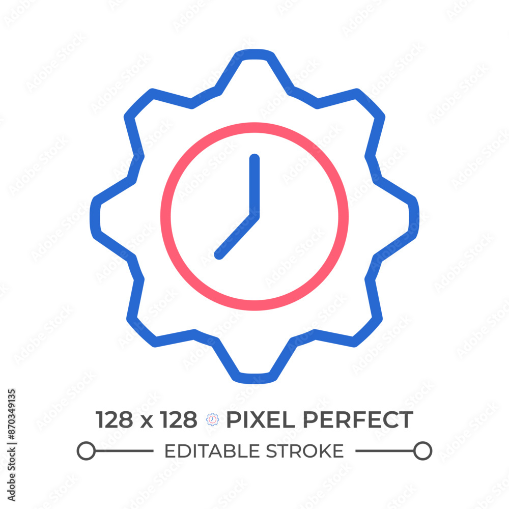 Time management two color line icon. Clock and gear. Flexible hours ...