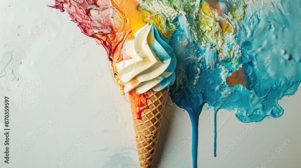 Global Impact of Climate Change Illustrated by Melting Ice Cream Cone ...