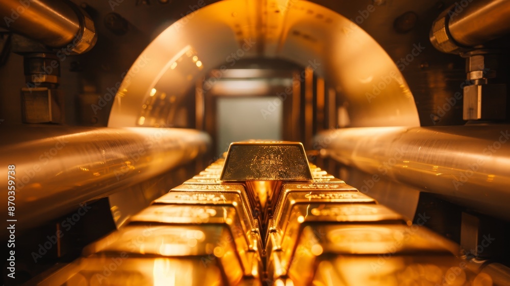 Gold Bars Conveyor Belt in Vault - Close up of a Conveyor Belt with ...