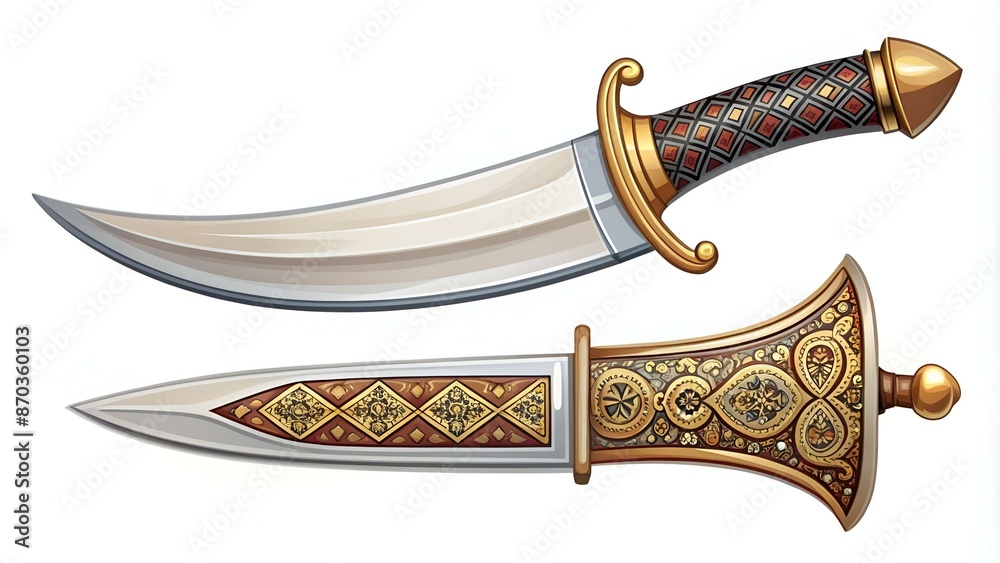 Arab dagger with curved blade. Omani culture and weapons. Yemeni knife ...