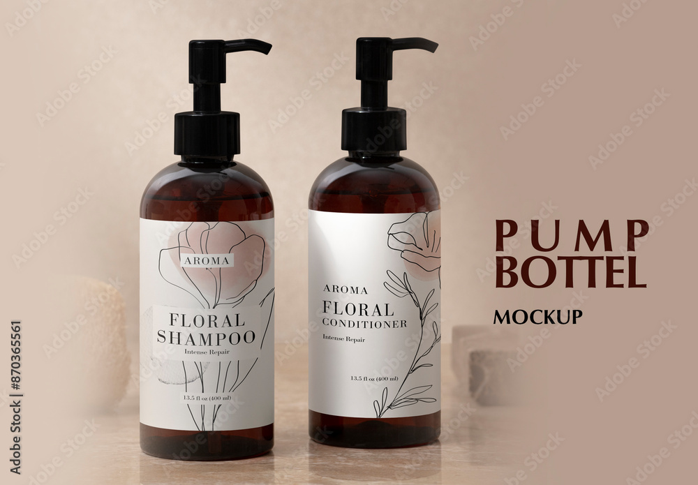 Pump Bottle Label Mockup Stock Template | Adobe Stock