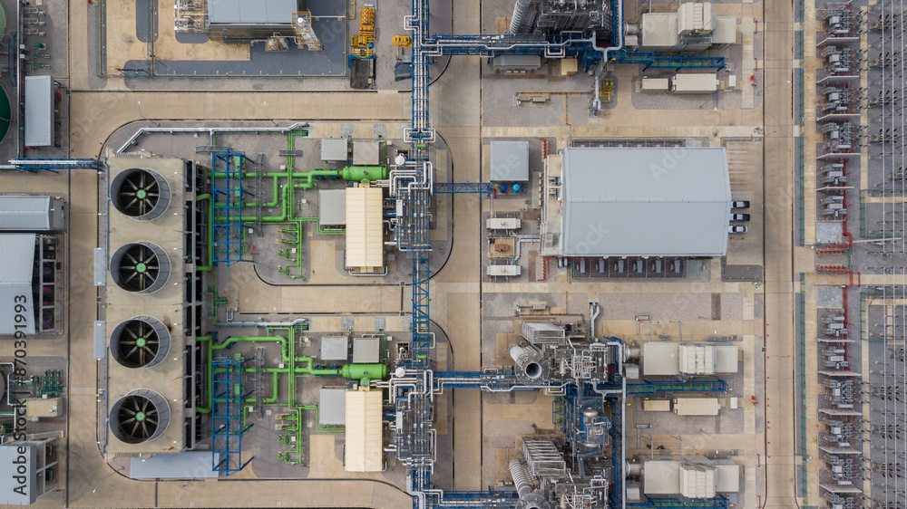 Aerial view sub power station plant, High voltage substation electrical ...