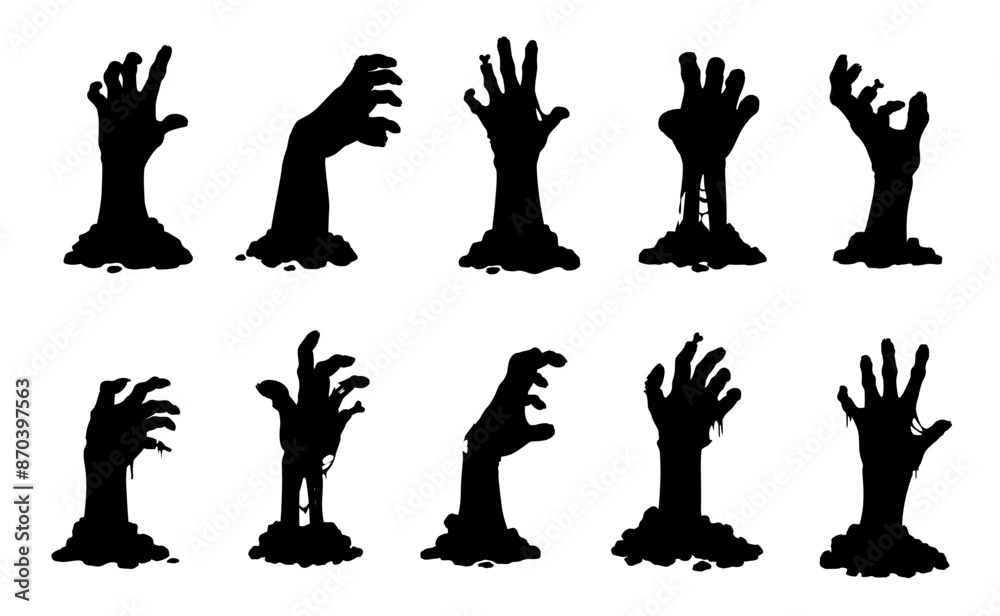 Zombie hands, undead corpse arms reaching out from grave, vector ...