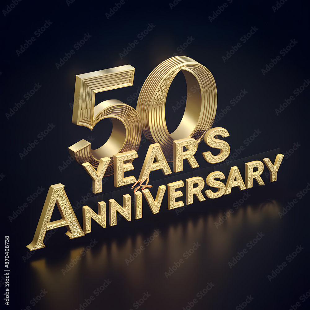 50 years anniversary logo with golden color 3d text on black background ...