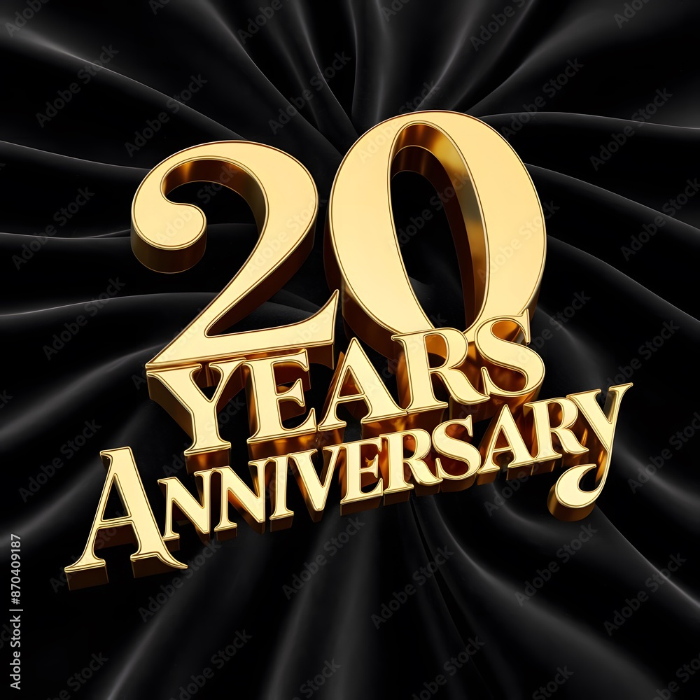20 years anniversary logo with golden color 3d text on black background ...