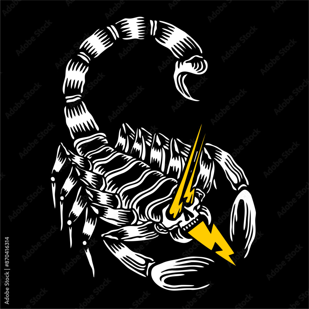 vector artwork illustration tracing scorpion head human skull . Can be ...