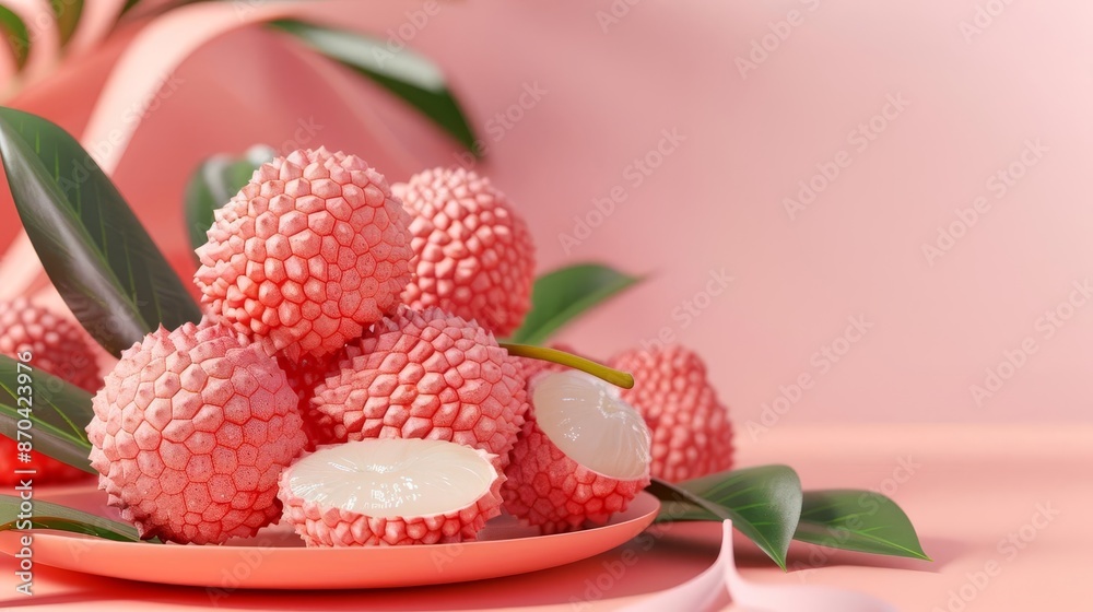 Tasty lychee flat design side view jungle theme 3D render Complementary ...