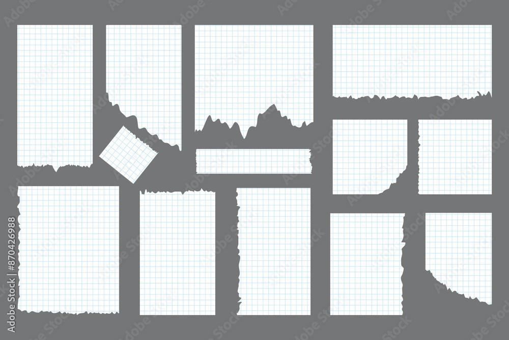 Torn lined paper scrap with ragged edges set. Ripped pieces, memo ...