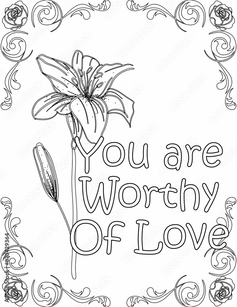 Printable floral coloring page for kids and adults with positive quote ...