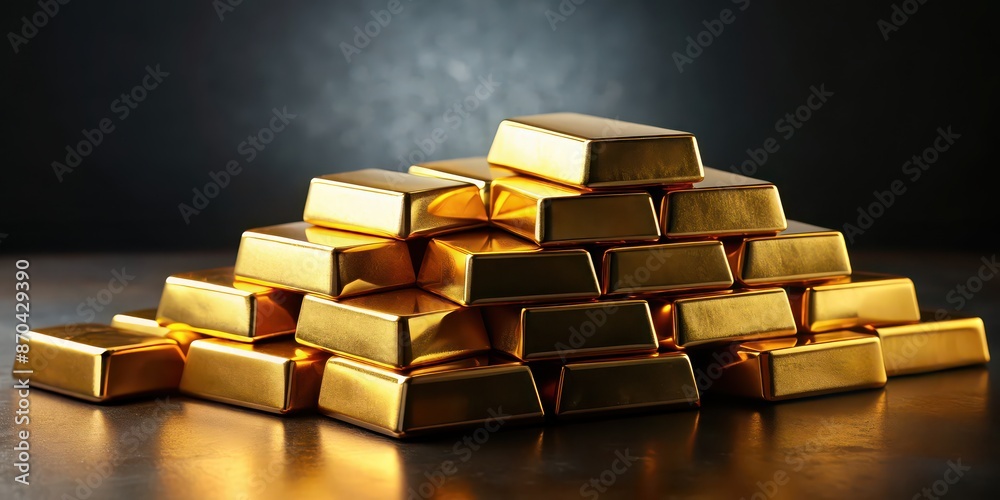 Pile of gold bars on dark background , gold, bars, ingots, wealth, finance, riches, luxury ...