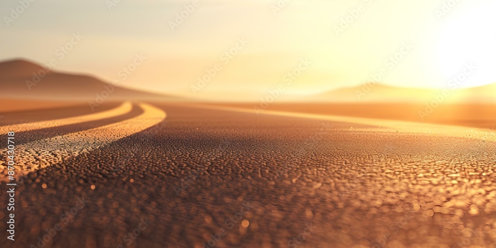Sunlit desert road with warped heat waves shimmering on the horizon ...
