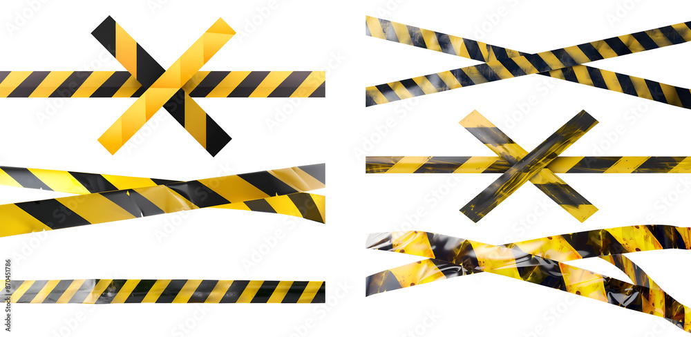 Set collection of Yellow and black barricade police danger tape ...